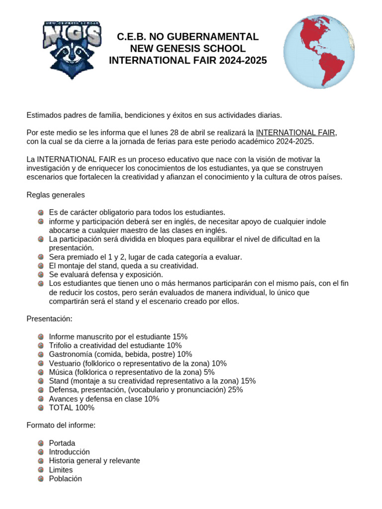 Feria Internacional 2024-2025 en New Genesis | PDF | Educación en artes ...
