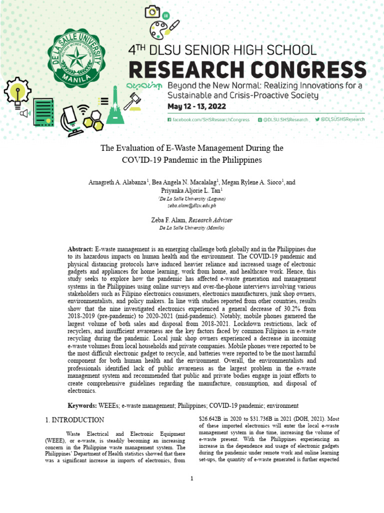 E-Waste Management in the Philippines During COVID-19 | PDF ...