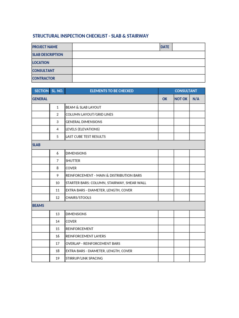 Structural inspection Checklist - Slab(Consultant) | PDF