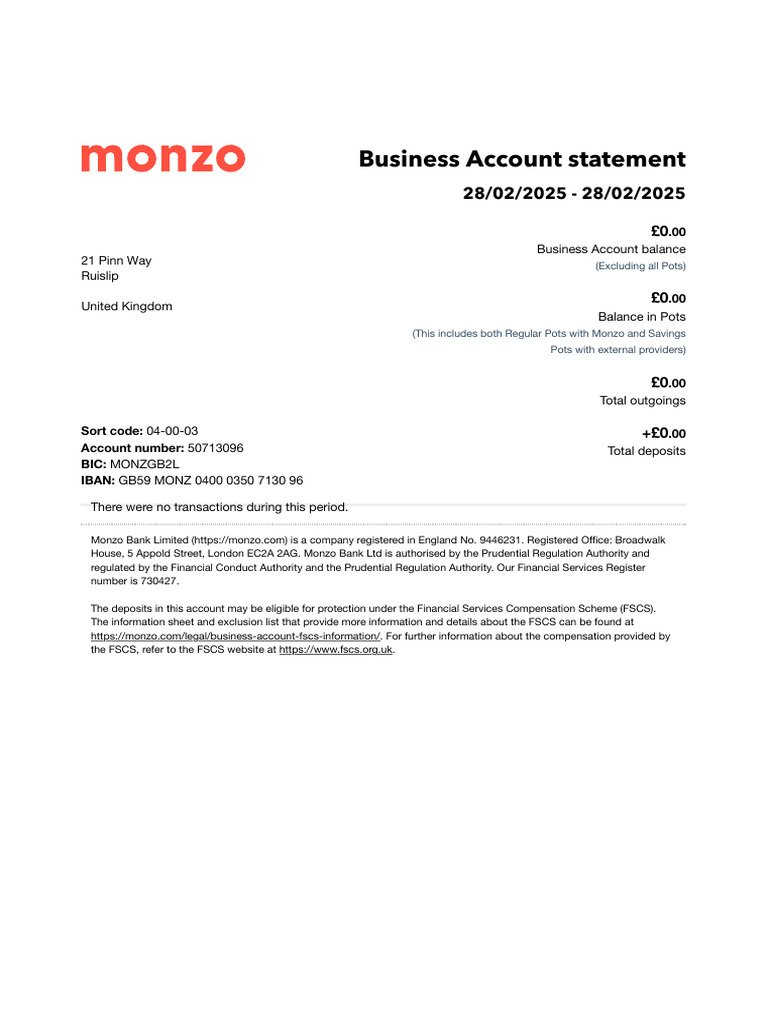 Monzo - Bank - Statement - 2025 02 28 2025 02 28 - 5844 | PDF ...