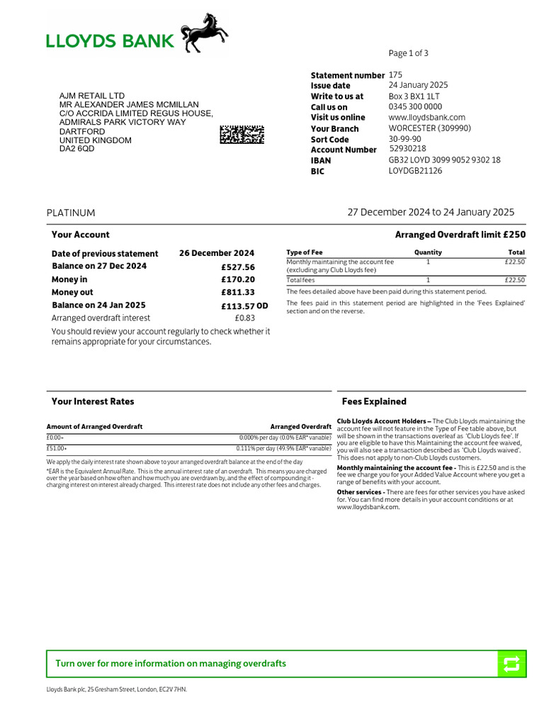 Ajm Retail LTD Statement | PDF | Overdraft | Transaction Account