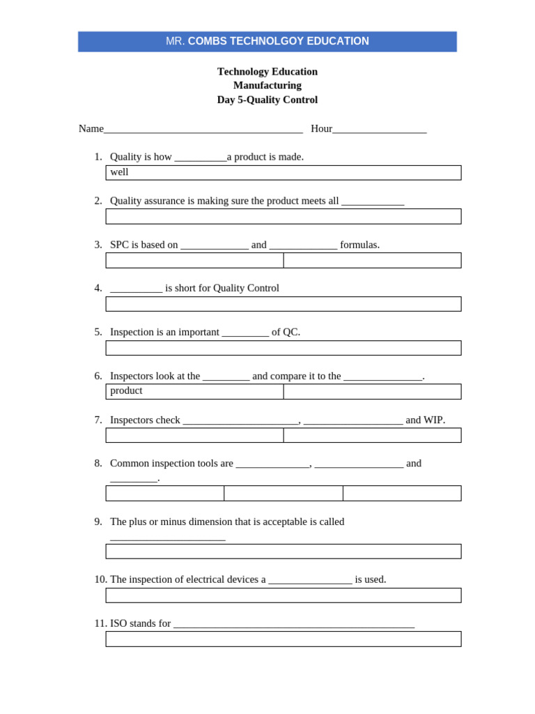 Copy of Quality Control worksheet | PDF