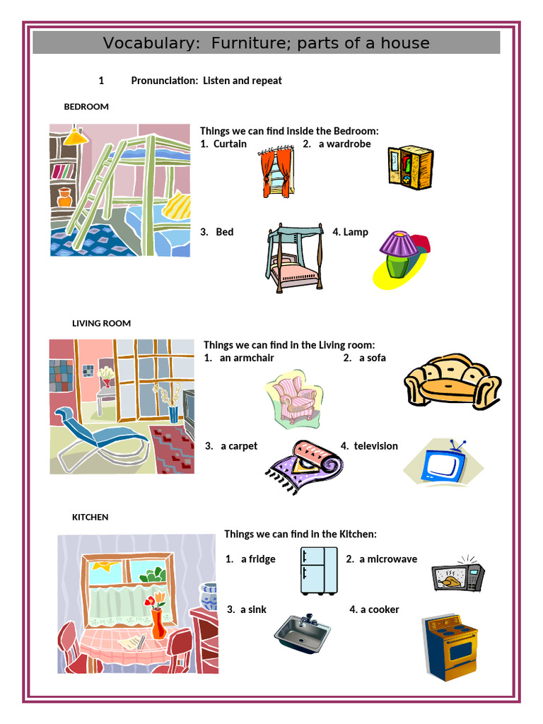 Vocabulary Building Parts of A House Fun Activities Games Pronunciation ...