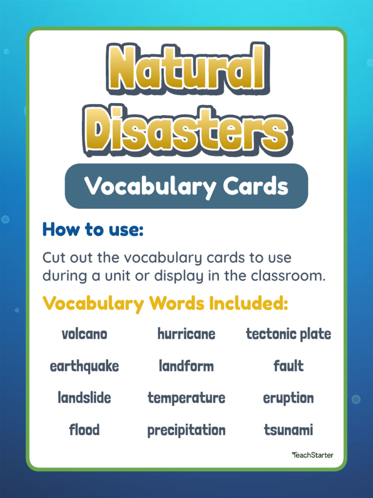 Natural Disasters Vocabulary Cards Color | PDF | Volcano | Earth