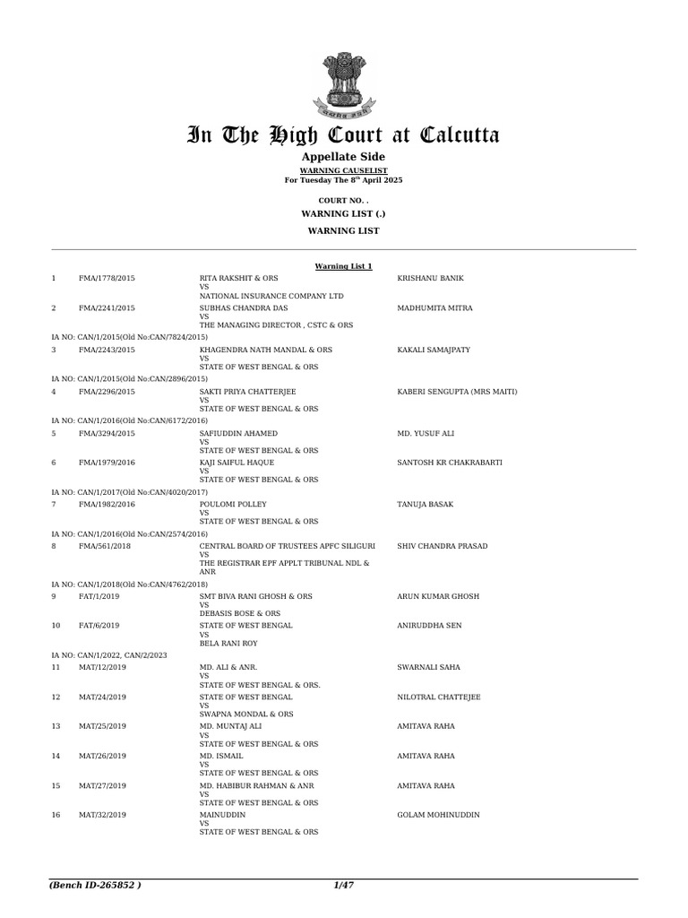 Display Causelist | PDF