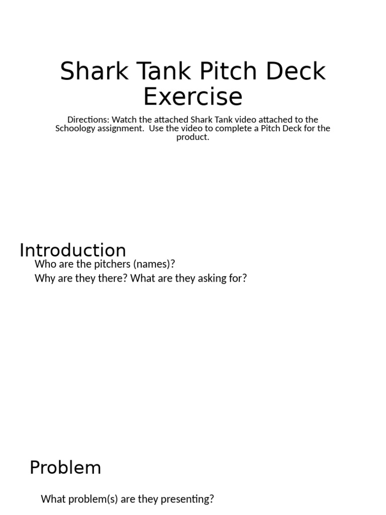 Shark Tank Pitch Deck Exercise 2 | PDF