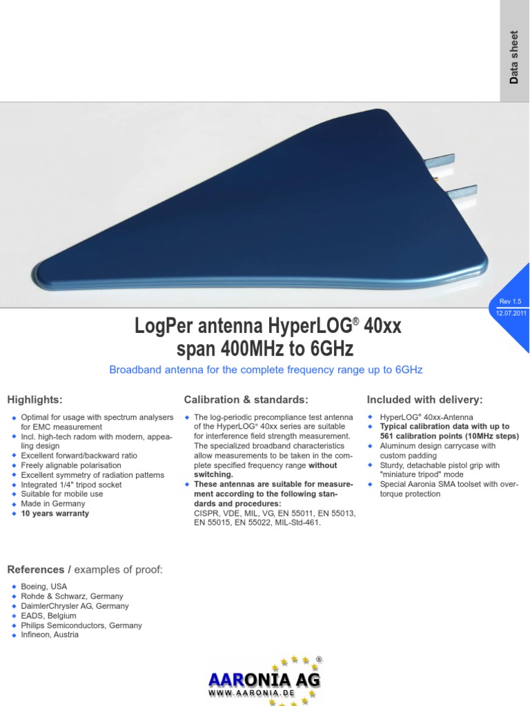 Aaronia AG Antennas and Sensors TES HyperLog 40xx Datasheet | PDF ...