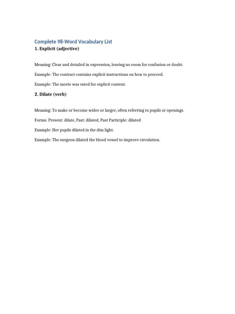 Complete Vocabulary List Formatted | PDF