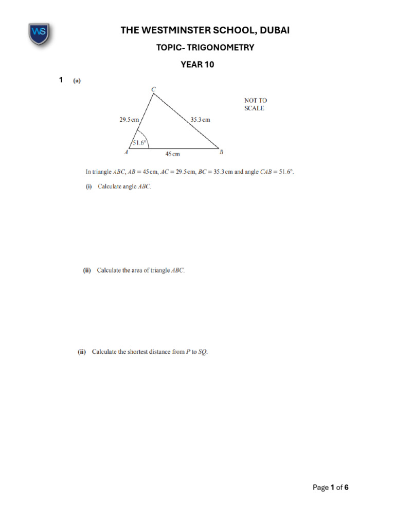 Plan B Year 10 - Trigonometry - Worksheet | PDF