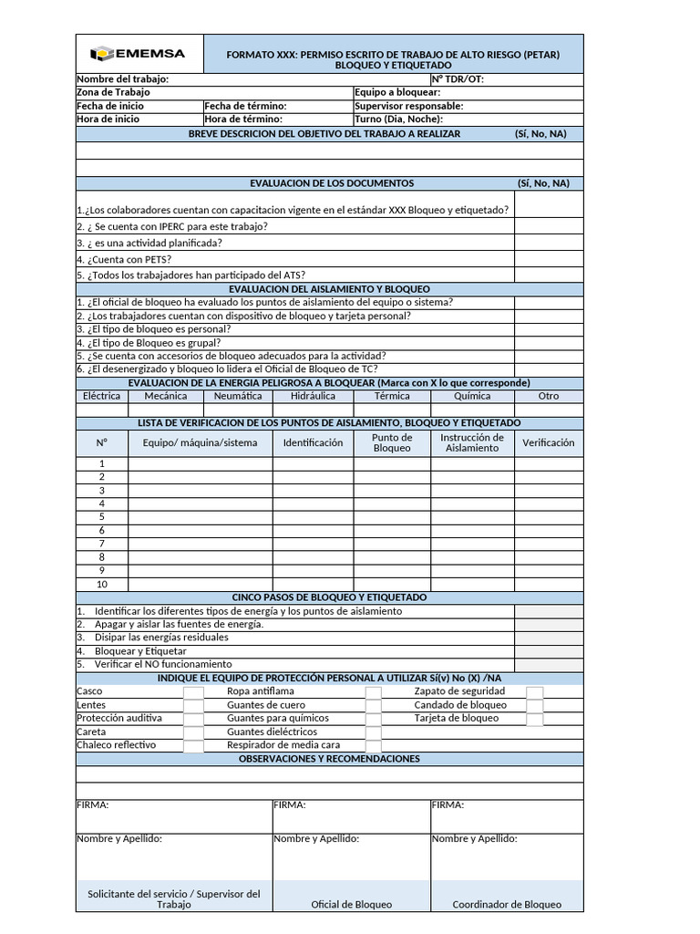 Permiso de Trabajo y Bloqueo LOTO | PDF