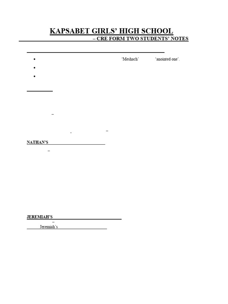FORM TWO CRE NOTES (Revised) | PDF | Jesus | John The Baptist