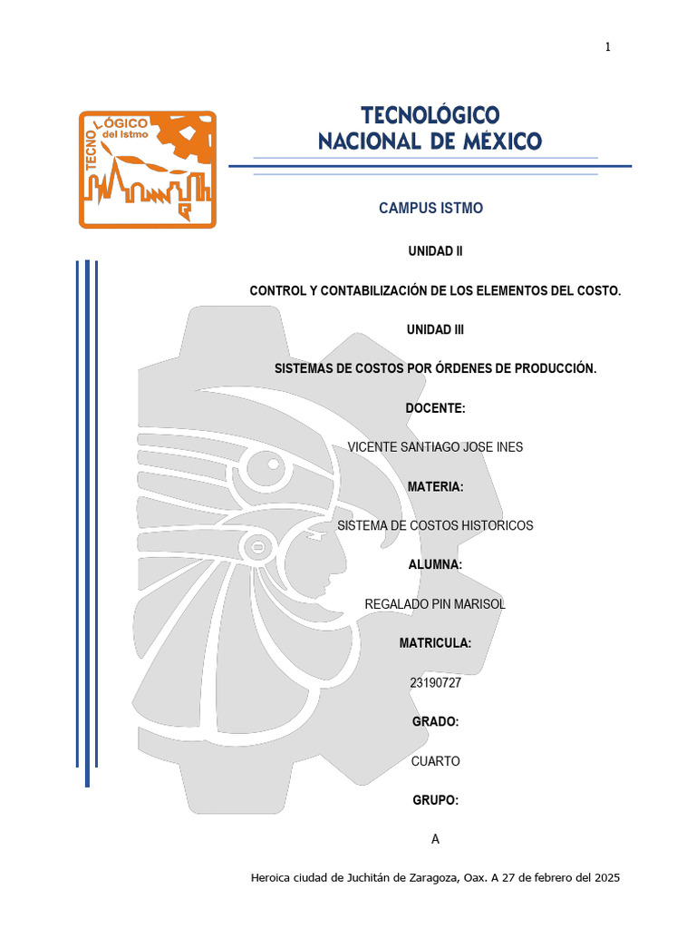 Inv Jose Ines Costos Historicos Unid 2 y 3 | PDF | Presupuesto | Salario