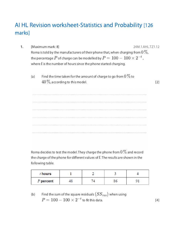 AI HL Revision Worksheet-Statistics and Probability | PDF | Normal Distribution | Estimator