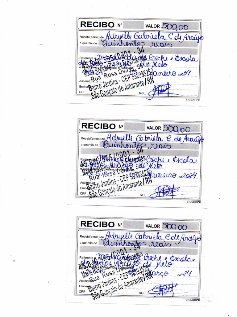 Recibo Escolar Joao Araújo de Melo | PDF