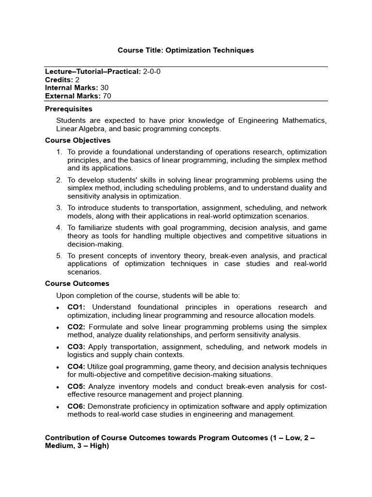Optimization Techniques | PDF | Linear Programming | Mathematical Optimization