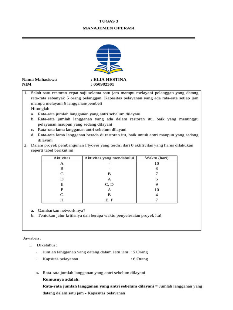 TUGAS 3 MANAJEMEN OPERASI | PDF