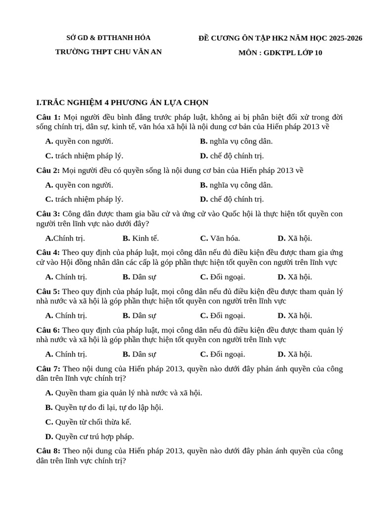 Đề Cương Cuối Kì 2 Lớp 10-KTPL | PDF