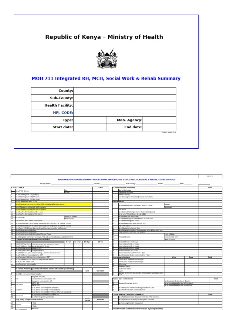 MOH 711 Integrated RH & MCH Reporting | PDF | Childbirth | Women's Health