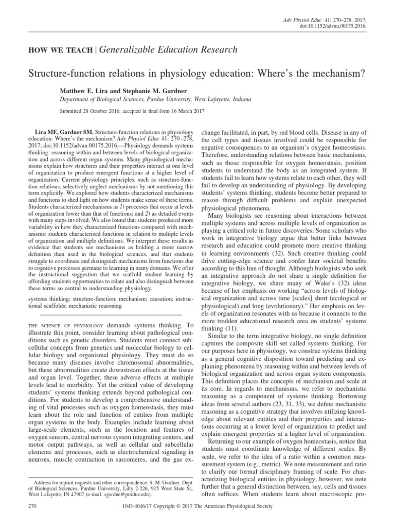 Lira Gardner (2017) - Structure Function Relations in Physiology Education Where Is The ...