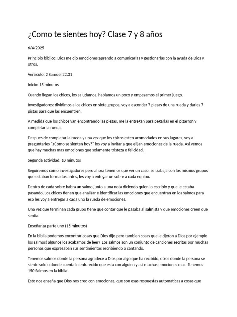 Semana 3 - Como Te Sientes Hoy - 06-04 | PDF | Las emociones | Salmos