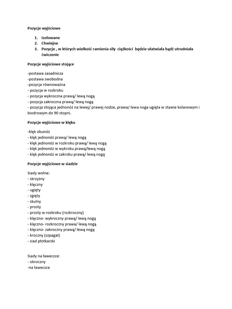 Pozycje Wyjściowe | PDF