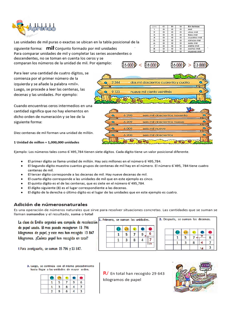 Valor Posicional Centena de Mil, Unidad de Millon 4to Prim | PDF ...