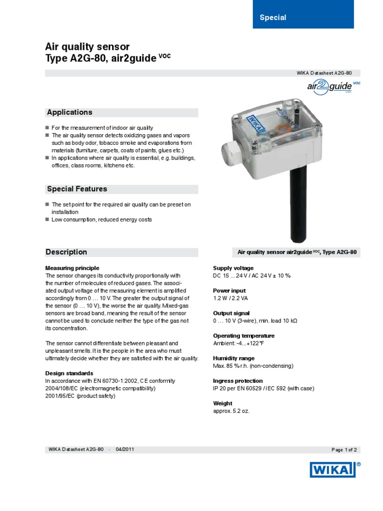 Air2Guide Air Quality Sensor TES A2G 80 Data Sheet | PDF | Volatile ...