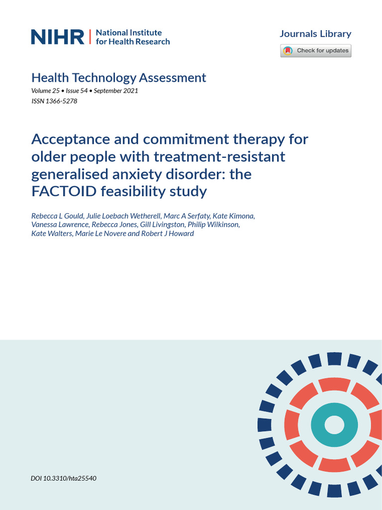 Acceptance and Commitment Therapy For Older People With Treatment ...