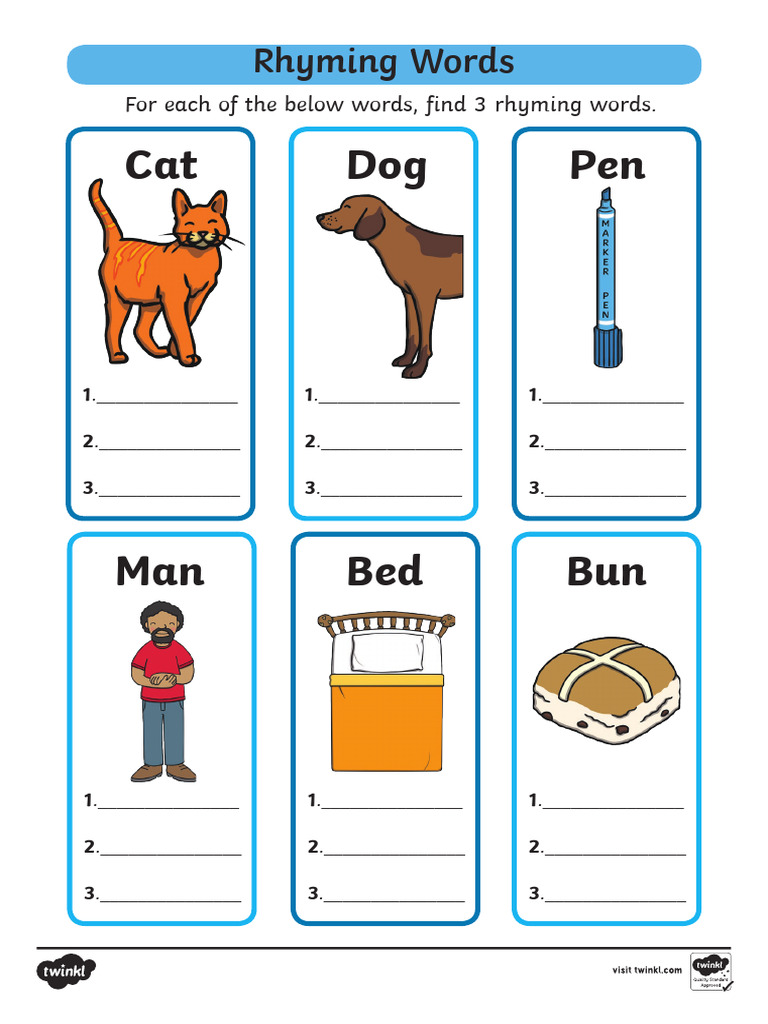 T L 1047 One Syllable Rhyming Words Worksheet - Ver - 9 | PDF