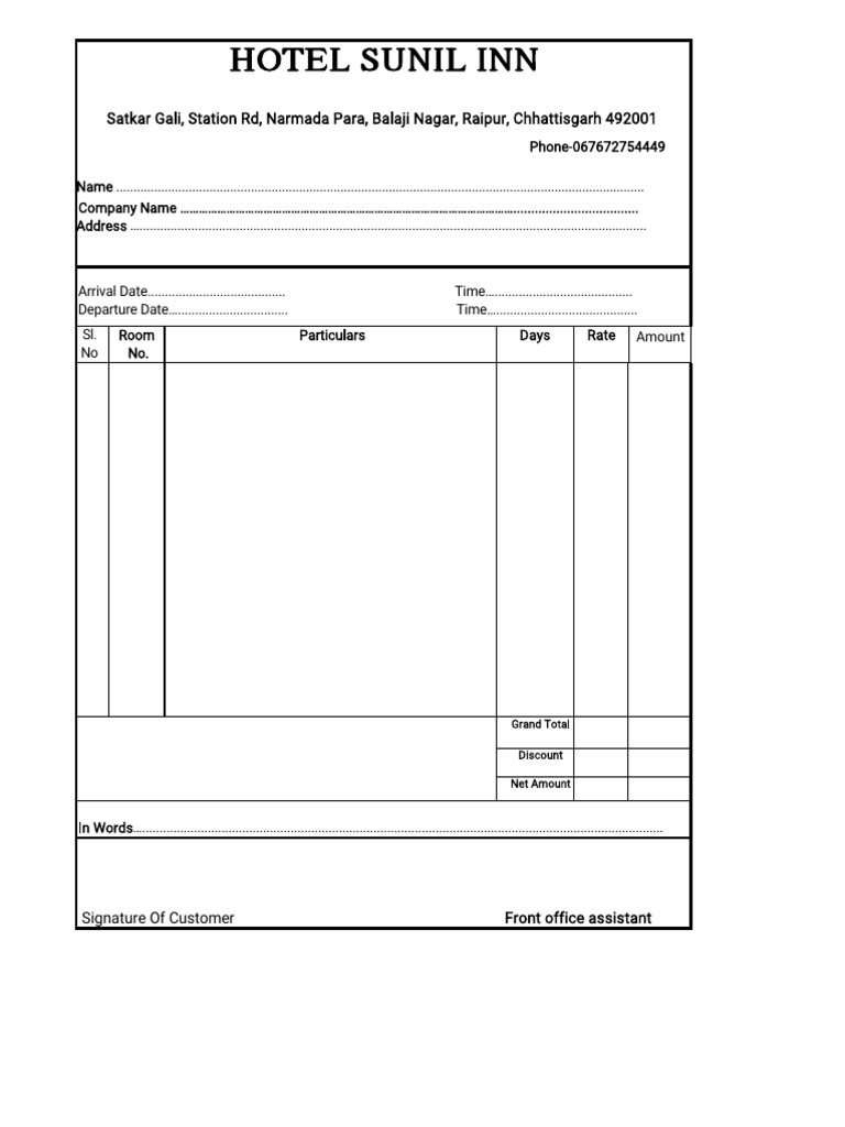 Raigarh Hotel Room Bill | PDF
