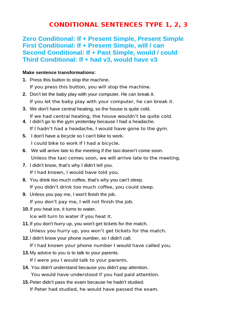 Conditional-Sentence-Transformations - Answer Key | PDF