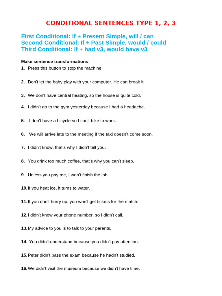 Conditional Sentence Transformations. | PDF