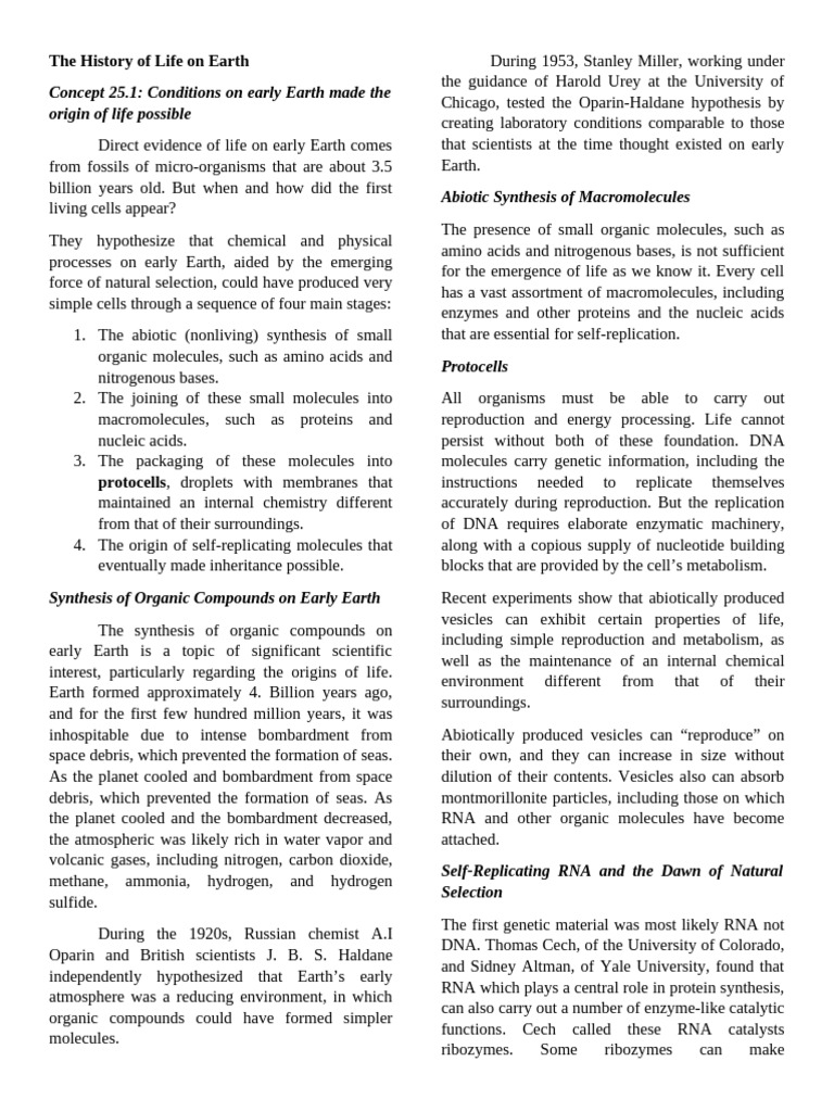 Origins of Life and Earth's History | PDF | Cell (Biology) | Evolution