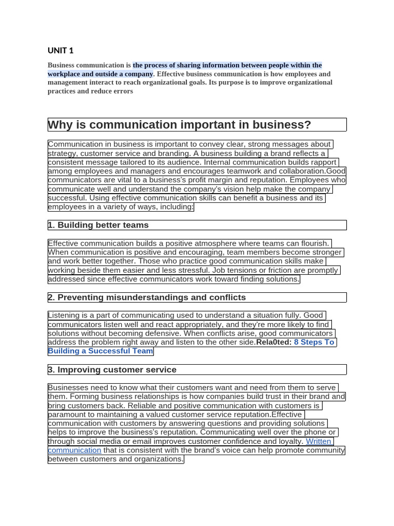 Business Communication Unit 1 | PDF | Communication | Nonverbal ...