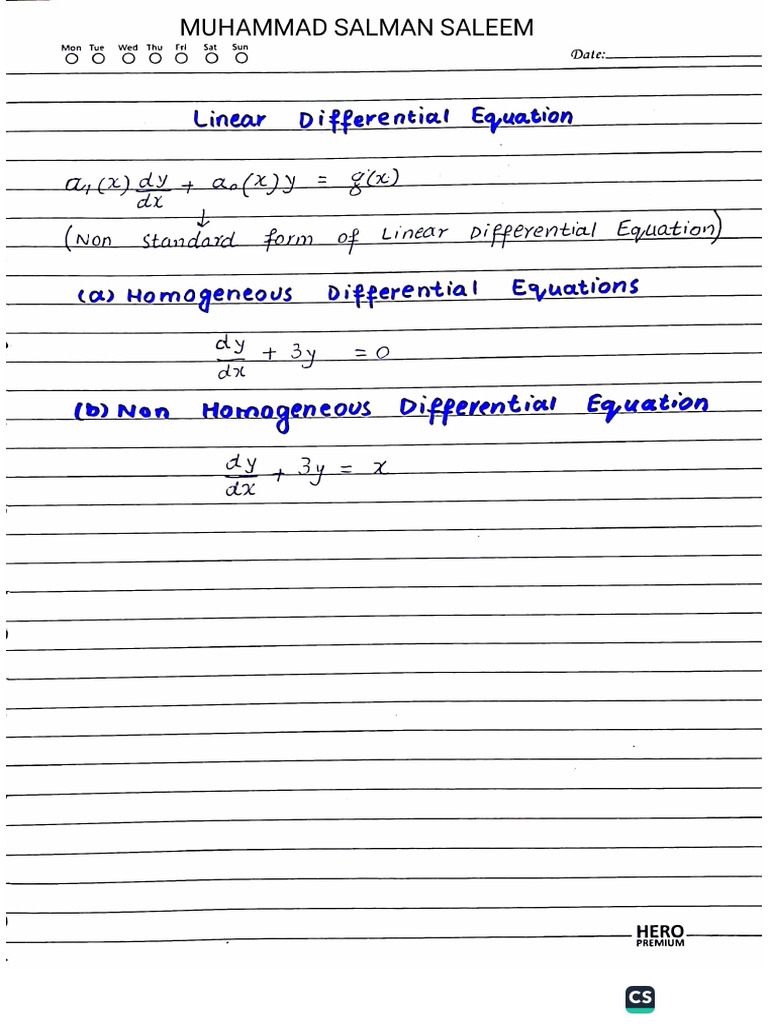 Homogeneous And Non Homogeneous Linear Differential Equations Pdf
