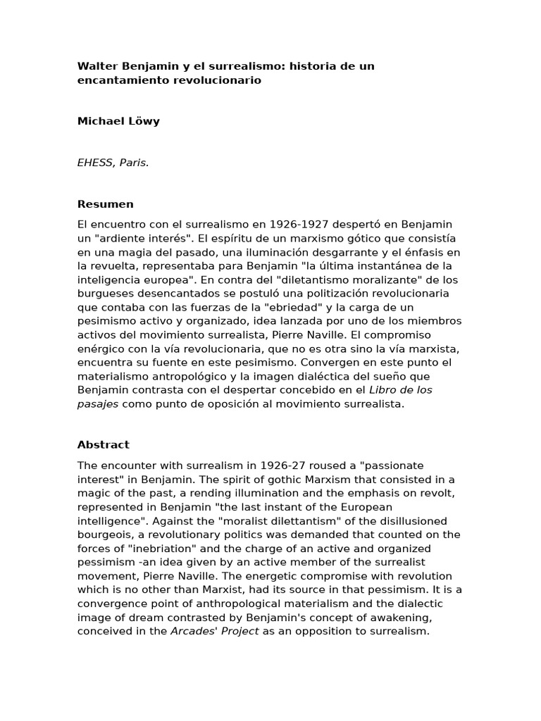 Walter Benjamin y El Surrealismo | PDF | Surrealismo | Anarquismo