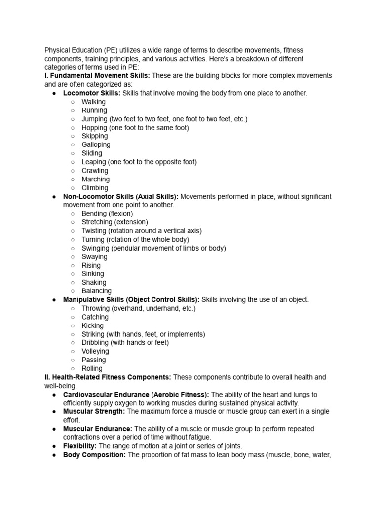 Essential Terms in Physical Education | PDF | Skeletal Muscle | Balance ...
