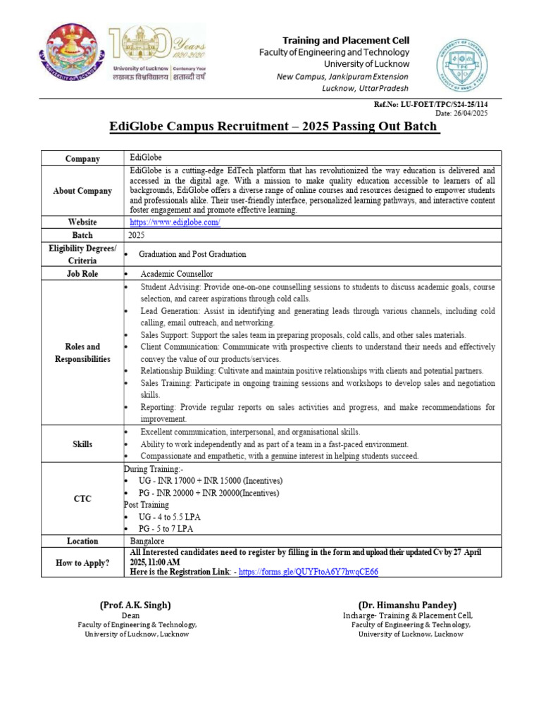 EdiGlobe Campus Recruitment - 2025 Passing Out Batch | PDF | Educational Technology | Recruitment