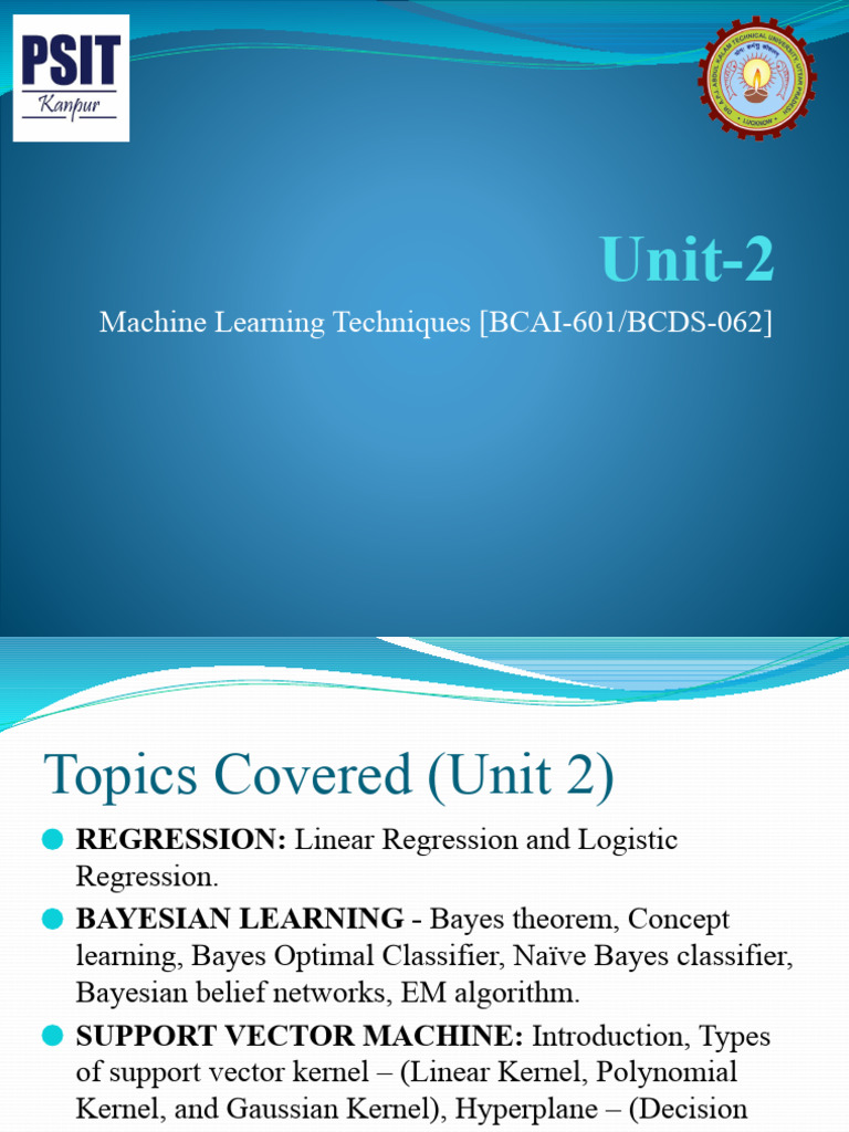 UNIT 2 Machine Learning BCAI601BCDS062 | PDF | Least Squares | Logistic ...