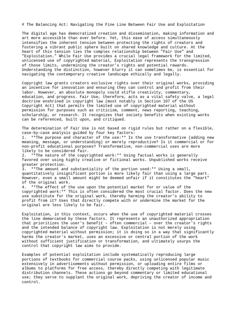 Fair Use vs. Exploitation | PDF | Fair Use | Copyright