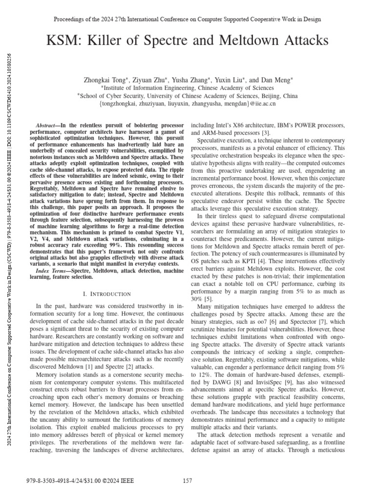 4 24 CSCWD KSM Killer of Spectre and Meltdown Attacks | PDF | Cpu Cache | Central Processing Unit