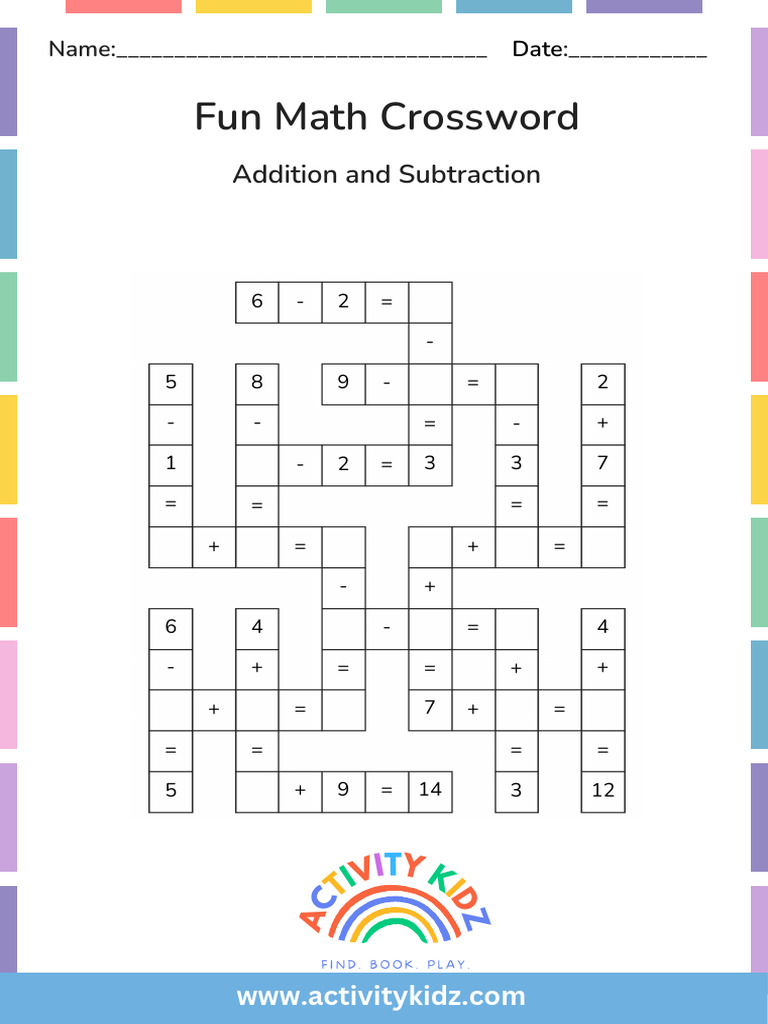 Addition and Subtraction Crossword | PDF