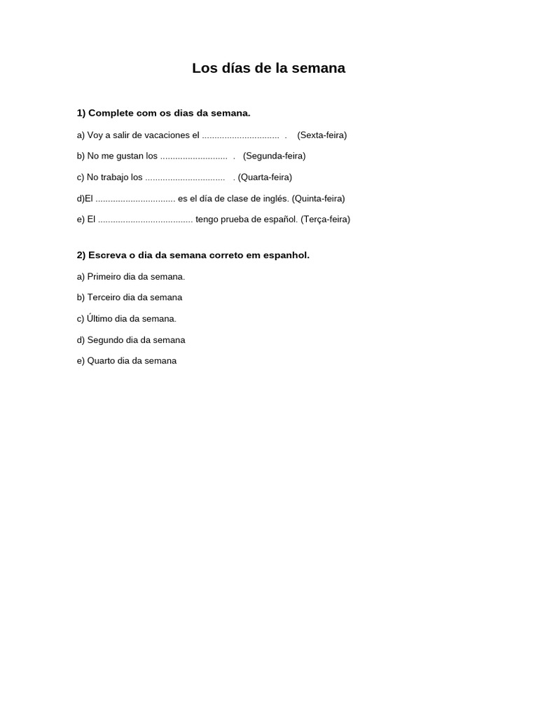 ATIVIDADE - Los Días de La Semana | PDF