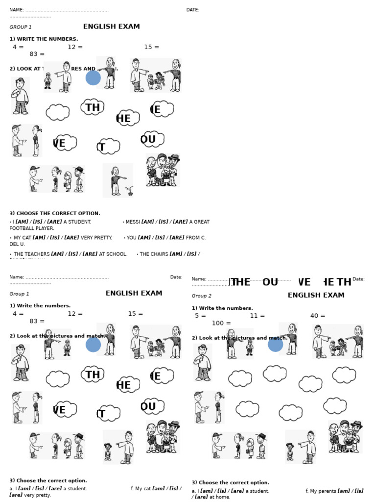 1° Exam Pronouns + Verb To Be | PDF