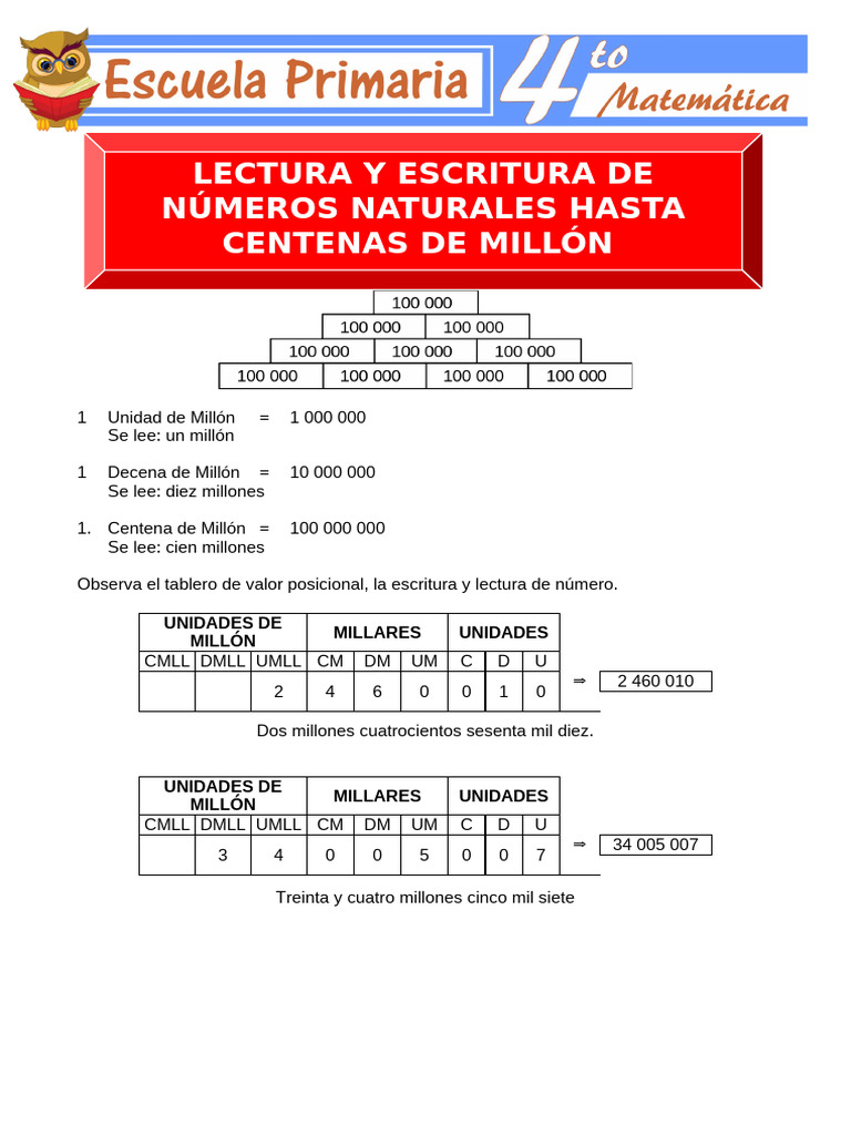 Números hasta la Centena de Millón | PDF | Números | Procesamiento de ...