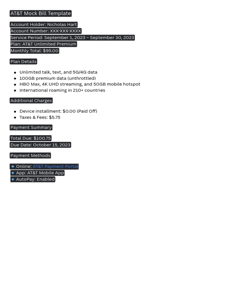 AT&T Mock Bill Template | PDF
