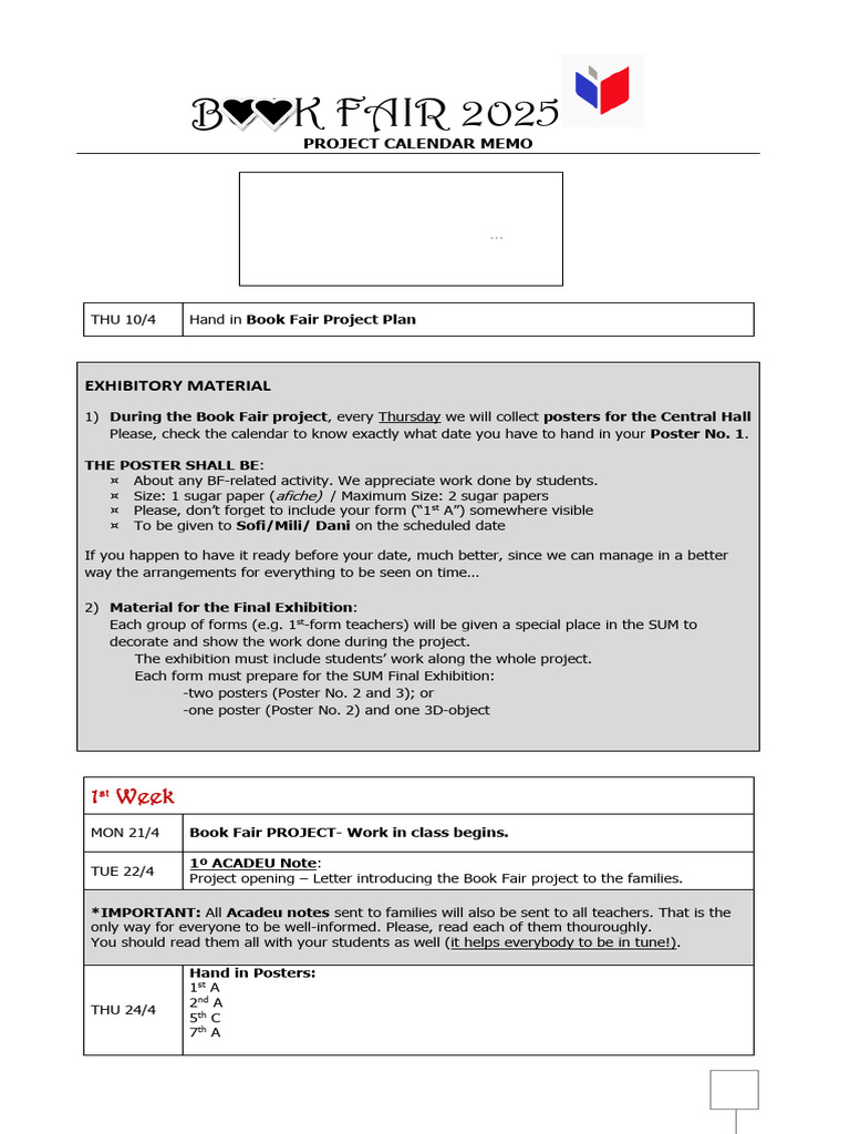 2025 Book Fair - Weekly Schedule (1) | PDF