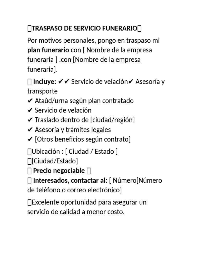 ?traspaso de Servicio Funerario? | PDF