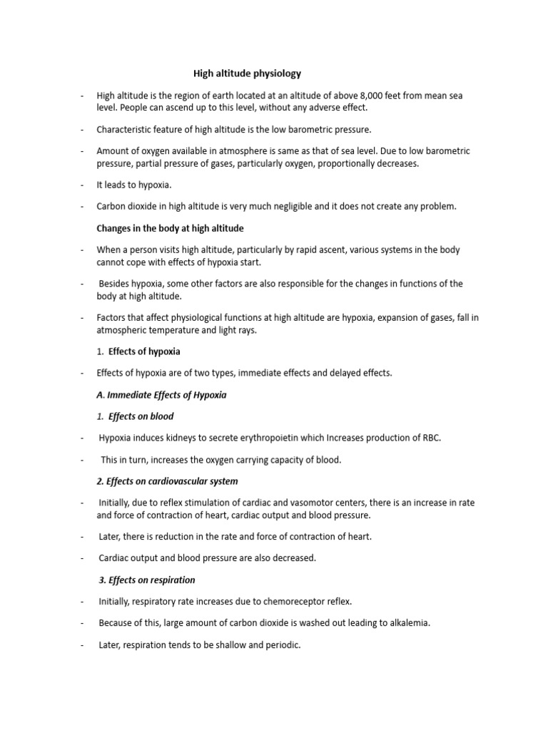 High Altitude Physiology Overview | PDF | Altitude | Physiology