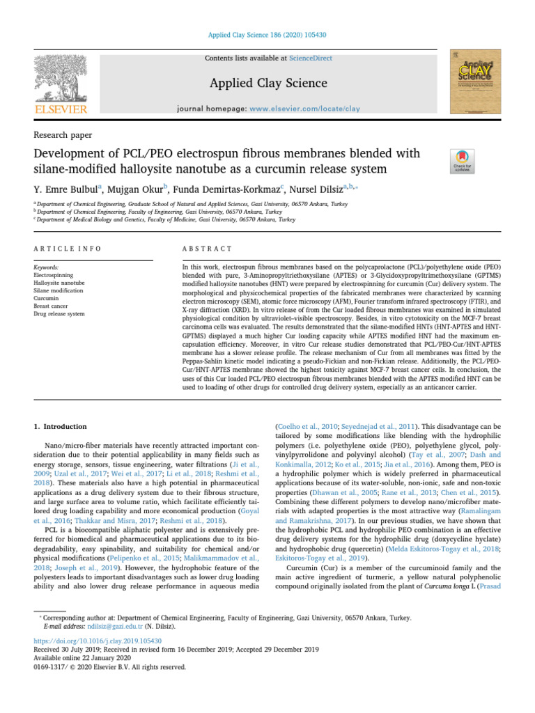 Development of PCL PEO Electrospun Fibrous Membranes Blended With Silane-Modified Halloysite ...